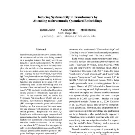 Inducing Systematicity In Transformers By Attending To Structurally Quantized Embeddings Acl