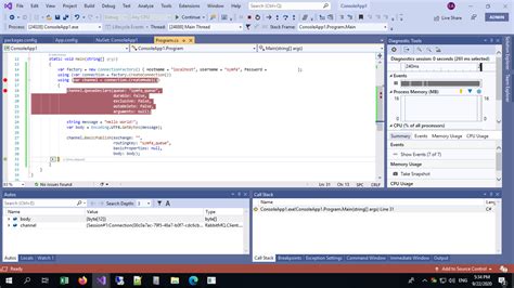 C Rabbitmq In Wcf Project Returns Error But It Works In A Same Console Project In Same Pc