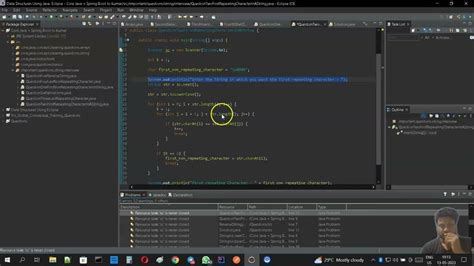 program to find first repeating character in a string youtube