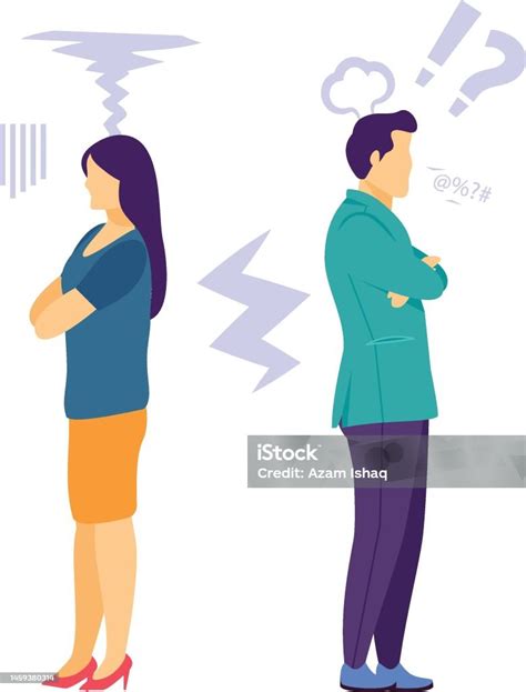 서로 친구를 끊는 개념 팔짱을 끼고 서 있는 커플 벡터 색상 아이콘 디자인 기분과 느낌 상징 감정적 문자 기호 사회 문제 장면