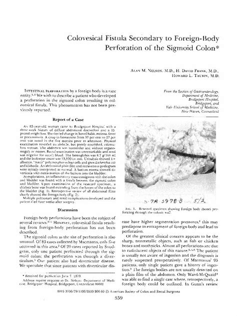 Pdf Colovesical Fistula Secondary To Foreign Body Perforation Of The