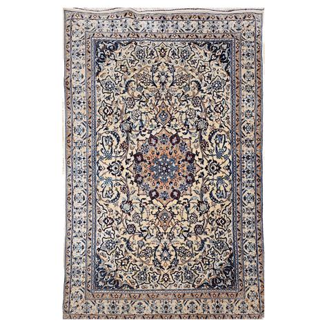 Vintage Persian Nain Area Rug In Floral Pattern In Ivory Blue Navy Green For Sale At 1stdibs