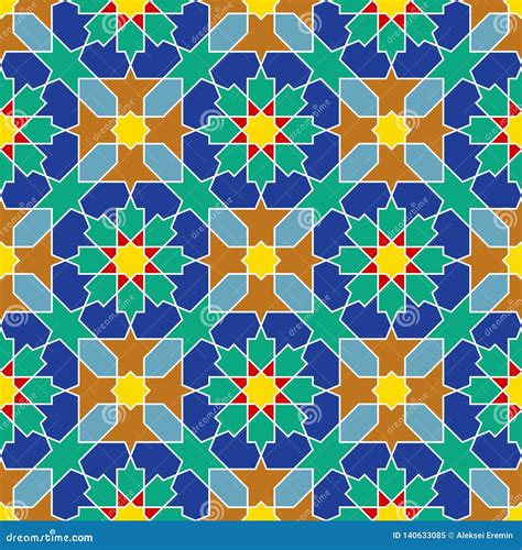 Seamless Arabic Geometric Colored Ornament In Style Girih Cartoon Vector