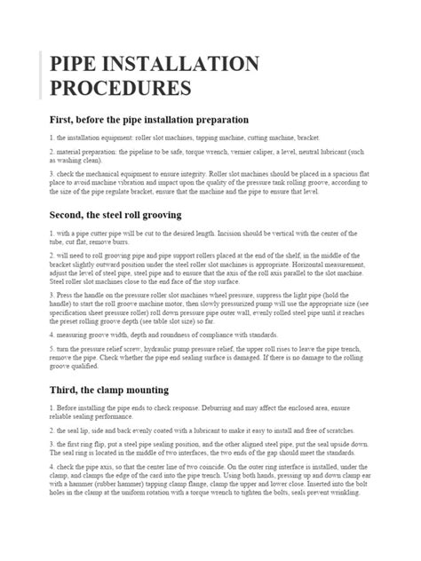 Pipe Installation Procedures Pdf Pipe Fluid Conveyance Screw