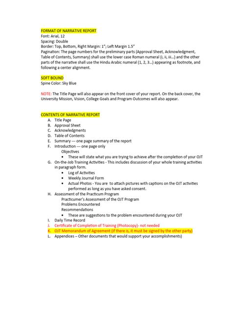 Format Of Narrative Report Practicum Pdf
