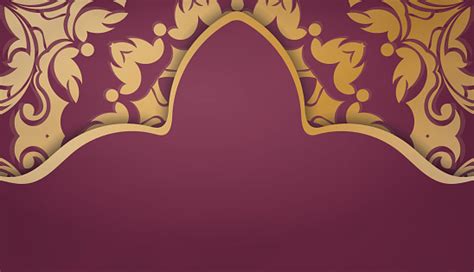 골드 만다라 패턴이 있는 부르고뉴 배너와 로고 또는 텍스트를 위한 장소 0명에 대한 스톡 벡터 아트 및 기타 이미지 0명 기하 도형 꽃 식물 Istock