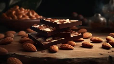 3d Render Slices Of Decadent Dark Chocolate With Almonds Background Dark Chocolate Chocolate