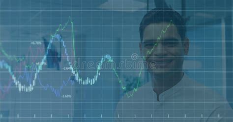 Image Of Financial Data Processing Against Portrait Of Biracial Man