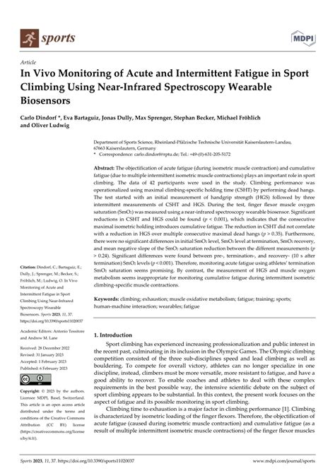 Pdf In Vivo Monitoring Of Acute And Intermittent Fatigue In Sport Climbing Using Near Infrared