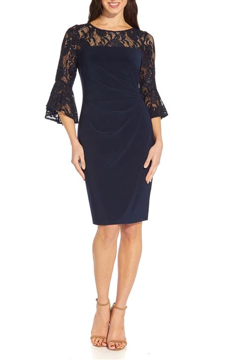 Adrianna Papell Bell Sleeve Sequin Lace And Jersey Sheath Dress