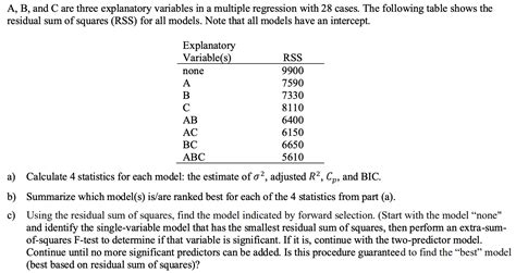 Solved A B And C Are Three Explanatory Variables In A Chegg