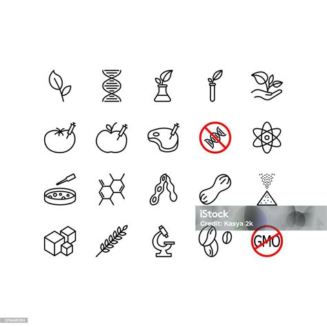 식품 안전 벡터 아이콘입니다 성분 경고 라벨 아이콘 세트입니다 유전자 변형 유기체 일반적인 알레르겐 글루텐 콩 설탕 채식주의자 및 유기농 기호 편집 가능한 스트로크 Dna에