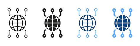 Worldwide Network Symbol Collection Cyber Technology Black And Color Sign Global Network Line
