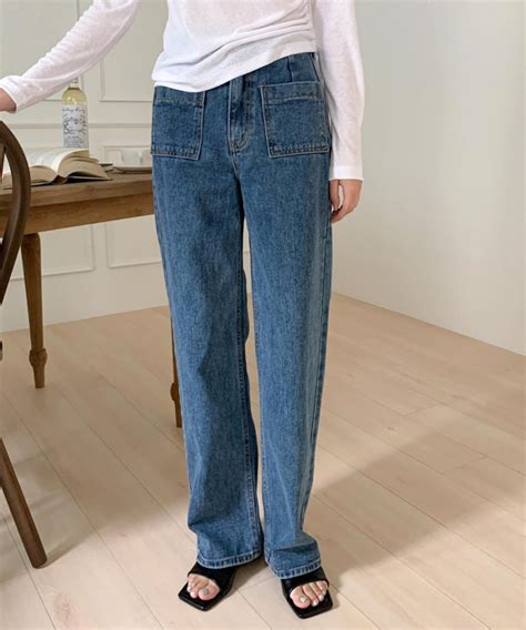하이웨스트 중청 루즈 일자핏 롱 데님팬츠 청바지 Sml