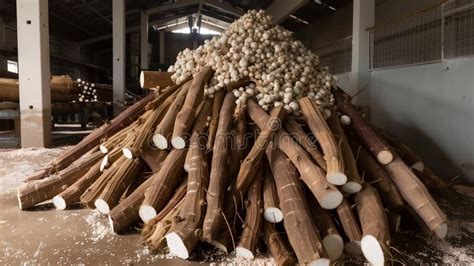 Raw Cassava Roots In Starch Factory Stock Illustration Illustration