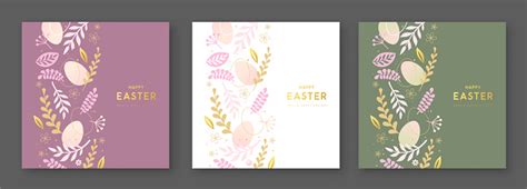 부활절 달걀과 꽃 장식 요소가 있는 행복한 부활절 인사말 카드 세트 플랫 스타일 현대 부활절 표지 세트 벡터 그림 3월에 대한 스톡 벡터 아트 및 기타 이미지 Istock