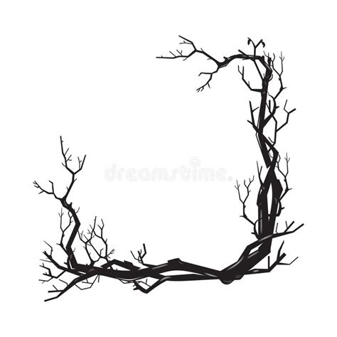 Branches Tree Roots Frame Woodcut Vintage Line Art Vector Illustration
