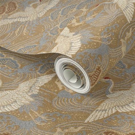 Cranes From Old Manjis Cursive Picture Wallpaper Spoonflower