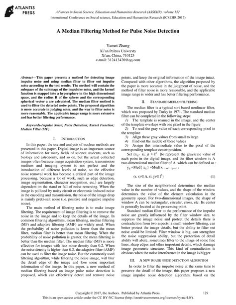 Pdf A Median Filtering Method For Pulse Noise Detection