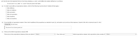 Solved Let A Be The Set Of All Statement Forms In The Three Chegg Com