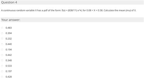 Solved Question 4a Continuous Random Variable X ﻿has A Pdf