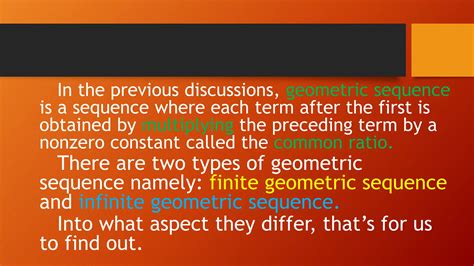 Differentiating Finite Geometric Sequence From An Infinite Geometric Pptx