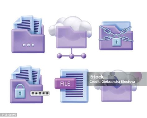3d 클라우드 폴더 아이콘 세트 데이터 안전 스토리지 백업 서비스 사무실 온라인 문서 파일 키트 3차원 형태에 대한 스톡 벡터 아트 및 기타 이미지 Istock