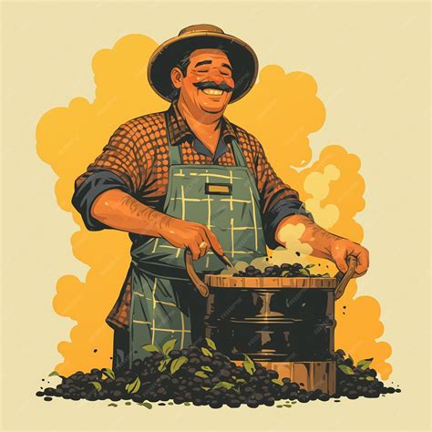 Homem Colombiano Em Traje Tradicional De Colhedor De Café Vetor