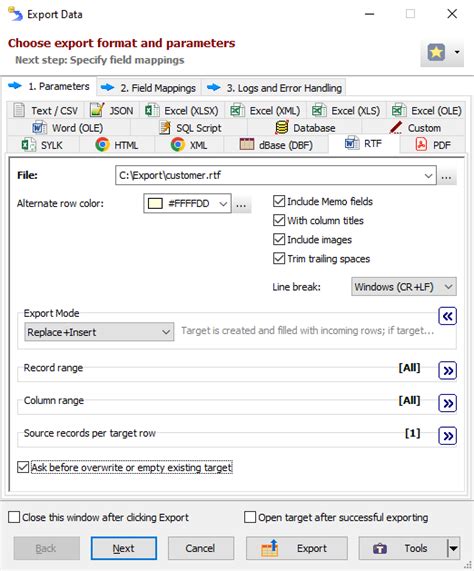 Rtf Export Format Database Tour Documentation