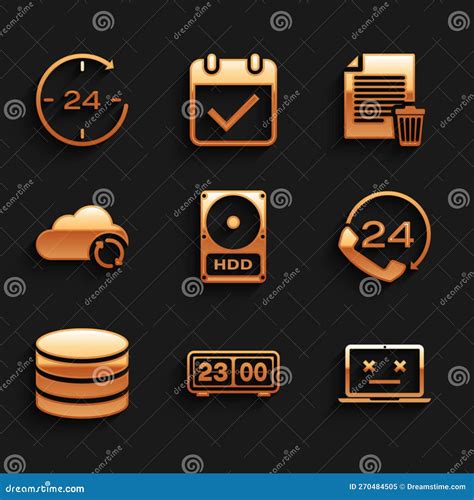 Set Hard Disk Drive HDD Retro Flip Clock Dead Laptop Telephone Hours Support Database And