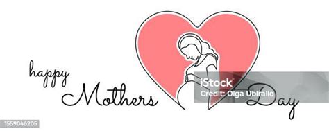 마음에 임산부의 연속 선 그리기 하나 단순한 선형 스타일의 건강한 임신과 출산 아기 기호 편집 가능한 스트로크의 인사말 카드입니다 낙서 윤곽선 벡터 그림 임신에 대한 스톡