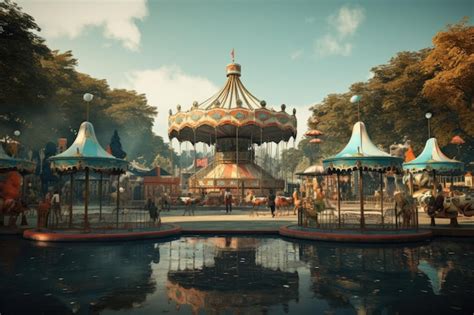 Premium Ai Image Amusement Park With Carousels And Attractions For
