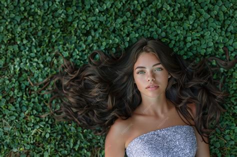 Premium Photo Beautiful Woman With Very Long Hair Lying On Grass