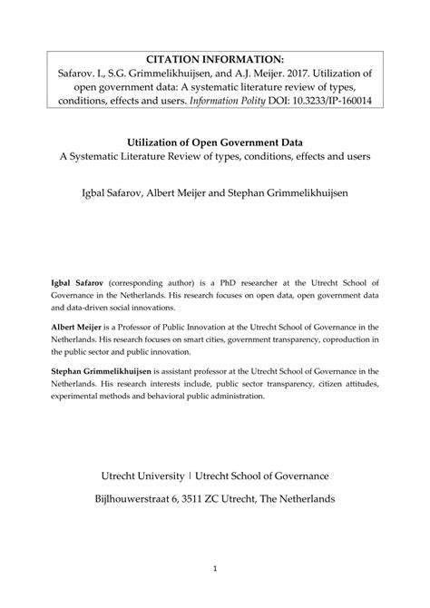 Pdf Utilization Of Open Government Data A Systematic Literature Review Of Types Conditions
