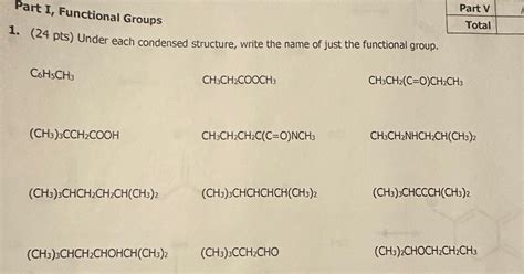 Solved Part V Part I Functional Groups Total 1 24 Pts Under Each 1 Answer Transtutors