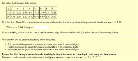 Solved Consider The Following Data Values Find The Line Of