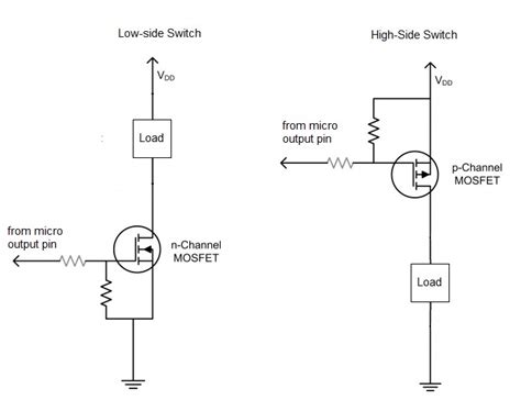 resistor configuration on mosfet high side low side switches general electronics arduino forum