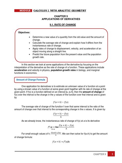 Chapter 9 Application Of Derivatives Pdf Maxima And Minima Derivative