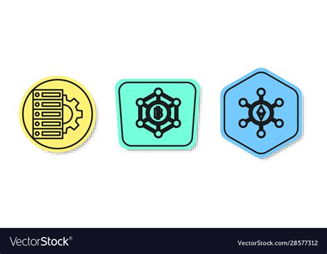 Set Line Server And Gear Blockchain Technology Vector Image