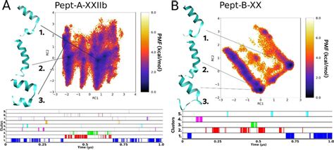 reweighted free energy landscape plots of a pept a xxiib 9 clusters