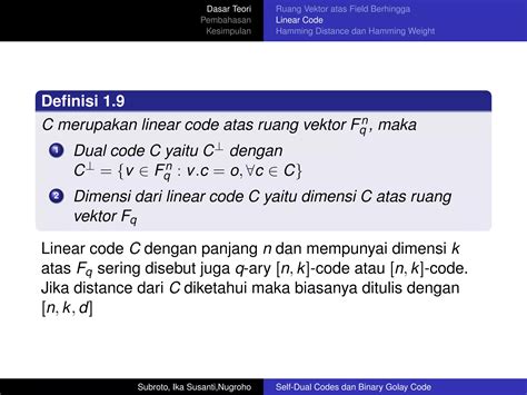 self dual codes and binary golay code presentation ppt