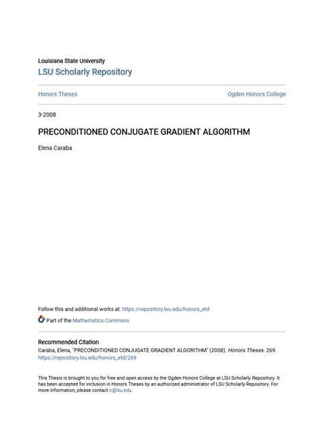 Preconditioned Conjugate Gradient Algorithm Pdf Matrix Mathematics