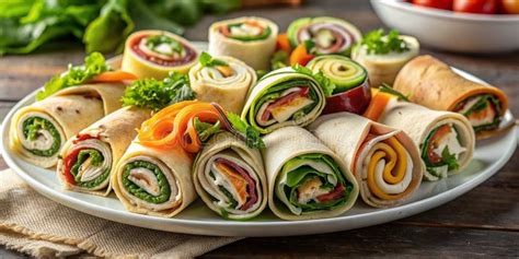 A Plate Of Party Food Wraps Rolls And Sandwiches Creative Ai Stock