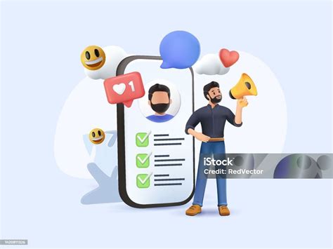 만화 사업가의 3d 일러스트레이션 메가폰을 들고있는 남자 라우드 스피커를 통해 발표하는 블로거 3d 캐릭터 3차원 형태에 대한 스톡 벡터 아트 및 기타 이미지 Istock