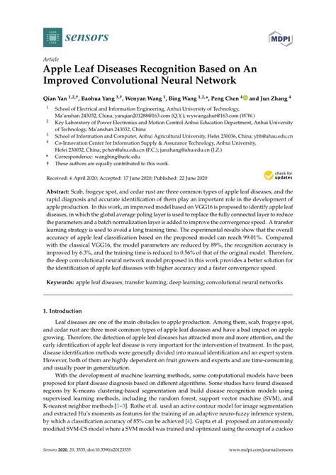 Pdf Apple Leaf Diseases Recognition Based On An Improved Convolutional Neural Network