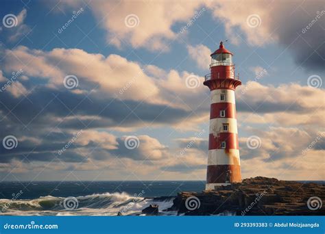 Seaside Beacon Majestic Lighthouse Overlooks The Vast And Tranquil Sea Stock Illustration