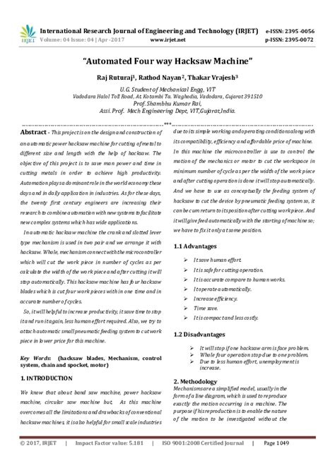 Pdf Automated Four Way Hacksaw Machine