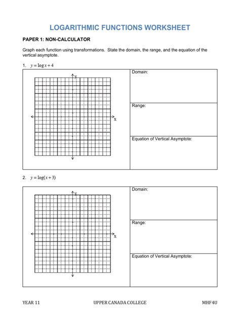 Logarithmic Functions Worksheet Pdf