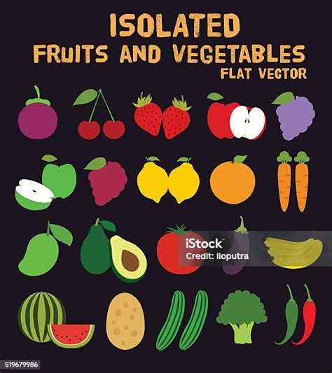 세트 과일 및 야채 격리됨에 벡터 일러스트레이션 말풍선이 있는 귀여운 가지 채소에 대한 스톡 벡터 아트 및 기타 이미지 가지 채소 감자 요리 개체 그룹 Istock