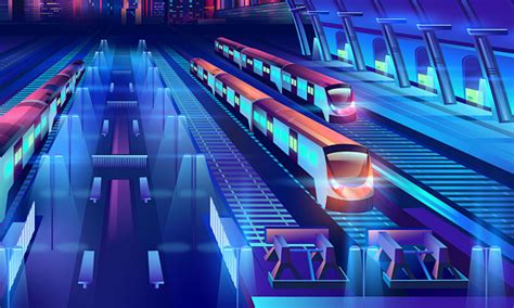 Vector Illustration Neon City Vaporwave Night Train Illustrator Craft